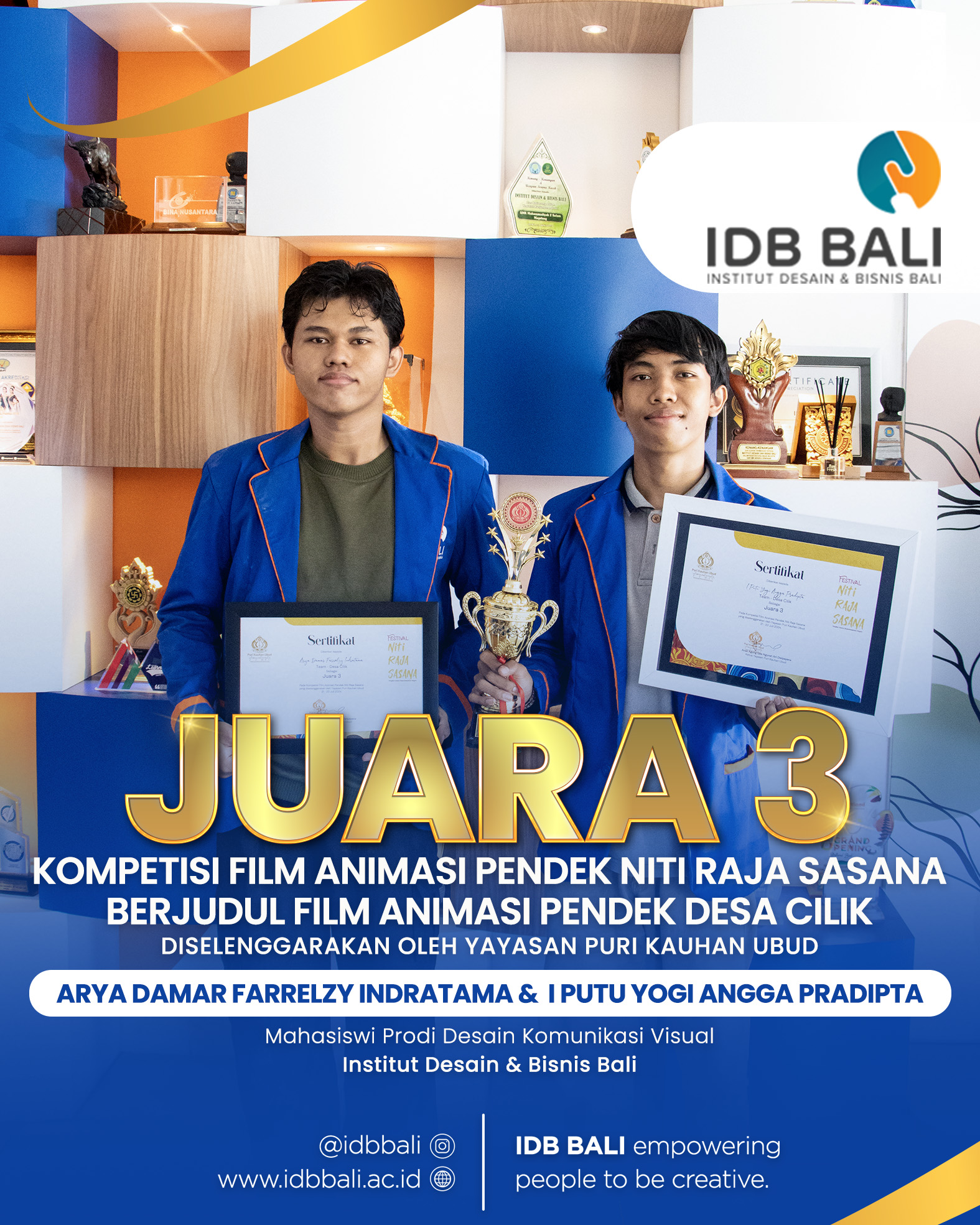 Mahasiswa IDB Bali Raih Juara 3 di Kompetisi Film Animasi Pendek Niti Raja Sasana - IDB Bali